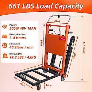 Efficraft Electric Stair Climbing Dolly 300W Electric Stair Climbing Hand Trucks Cart Motorized Mobile Stairlift Folding Electric Dolly, 661lbs Capacity for Moving Furniture, Logistics