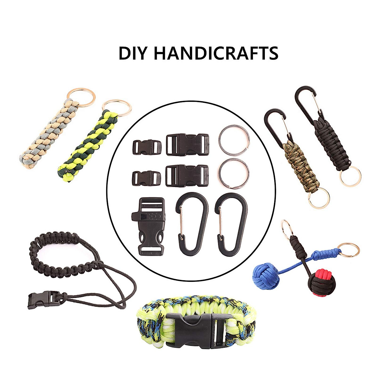 GeGeDa Paracord,Paracord 550 Combo Crafting Kits with 5 Types Buckles,20 Feet Each Paracord Rope (Light Rainbow Set 200feet) (A-Set)