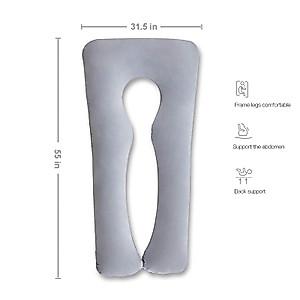 PINGJING Updated Large Inflatable Pillow Flocked Fabric Pregnancy Pillow Maternity Pillow Nursing Pillow Sleeping Pillow Body Pillow Travel Pillow Home Use & Outdoor Use 55'' US Stock (GRAY)