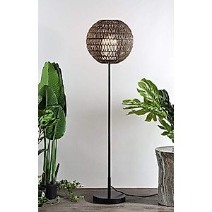 JONATHAN Y JYL6507A Bea 61" Outdoor Woven Globe LED Floor Lamp, Bohemian, Transitional, Scandinavian, Modern, Contemporary, Modern, Office, Bedroom, Living Room, Family Room, Dining Room, Coffee/Black