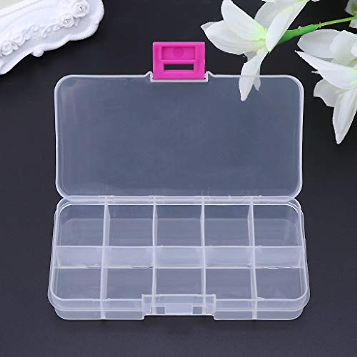 KerDejar 10 Compartments Clear Plastic Storage Box Jewelry Bead Screw Organizer Container Transparent, app.13cmx7cmx2.2cm/5.12inx2.76inx0.87in