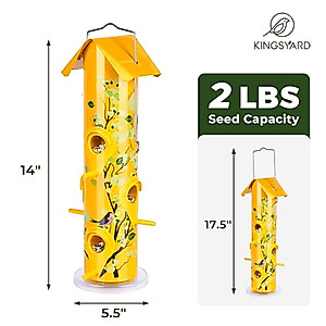 Kingsyard Metal Bird Feeders for Outdoors Hanging, 6-Ports Tube Bird Feeder, 14 inch, Durable & Weatherproof, Large Capacity for Attracting Wild Birds (Yellow)