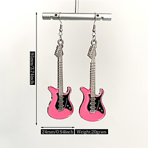JIUIQL Fashion Cute Metal Black White Music Bass Electric Guitar Dangle Drop Earrings for Women Music Lovers teacher singer Hypoallergenic Personalized Jewelry Gifts (Pink)