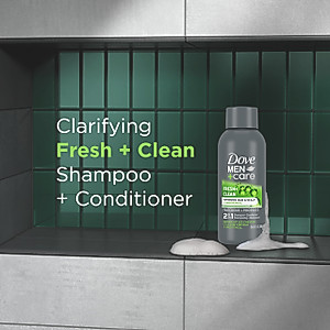 DOVE MEN + CARE Fortifying 2 in 1 Shampoo and Conditioner for Normal to Oily Hair Fresh and Clean with Caffeine Helps Strengthen Thinning Hair 3 oz (Pack of 12)