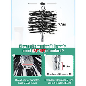 Chimney Cleaning Brush with Standard 1/4" NPT End Fitting- 6 Inch Fiberglass Chimney Brush for Cleaning Chimney Hearth Fireplace