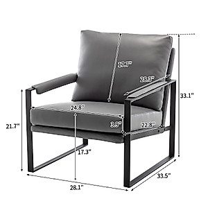 UNICOO Faux Leather Metal Frame Accent Chair - Modern Accent Chairs for Living Room, Bedroom, or Office - Armchairs Living Room Chairs Leisure Chair Reception Chair (ZKL-239K-DG Dark Grey)