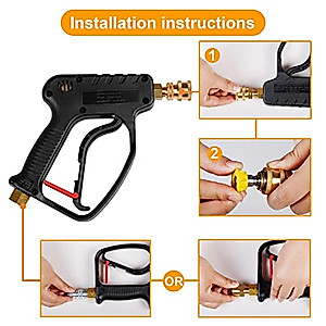 MEKOH High Pressure Washer Short Gun, 5000 PSI 12 GPM Industrial Pressure Power water Spray Gun, with 5 Nozzle Tips, 1/4'' Outlet, 3/8'' Quick Connect，M22-14mm Fitting, PTFE Tape and Car Sponge