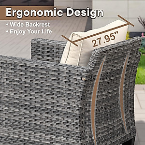 XIZZI 5 Pieces Outdoor Wicker Patio Furniture Set, All-Weather Rattan Conversation Set with Cushions, Ideal for Garden, Patio, or Backyard, Grey Wicker Grey Cushion