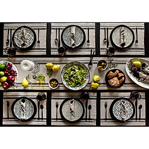 Solino Home French Stripe Linen Table Runner 36 inches – 100% Pure Linen 14 x 36 Inch Table Runner, Black and Natural – Small Coffee Farmhouse Table Runner for Indoor, Outdoor