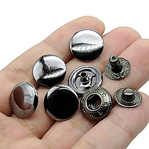 12 Sets Heavy Duty Leather Snap Fasteners Kit, 15mm Metal Snap Buttons Kit Press Studs with 4 Install Tools, Leather Rivets and Snaps for Clothing, Leather, Jeans, Jackets, Bracelets, Bags (Black)