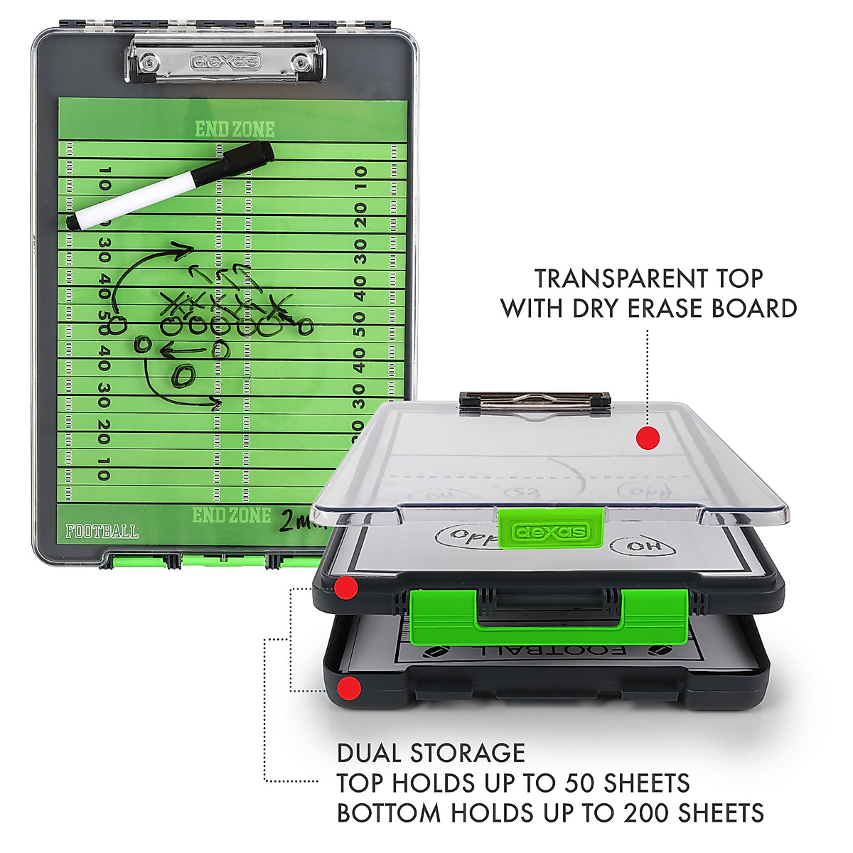 Dexas 5717-802 Clearview Clipcase clipboard, Green, 13.75 X 9.5 Inch