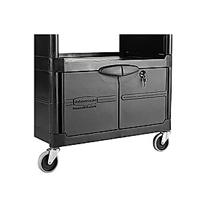 Rubbermaid Commercial Plastic Service and Utility Cart with Cabinet and Sliding Drawer, Black (FG345700BLA) 200 lbs