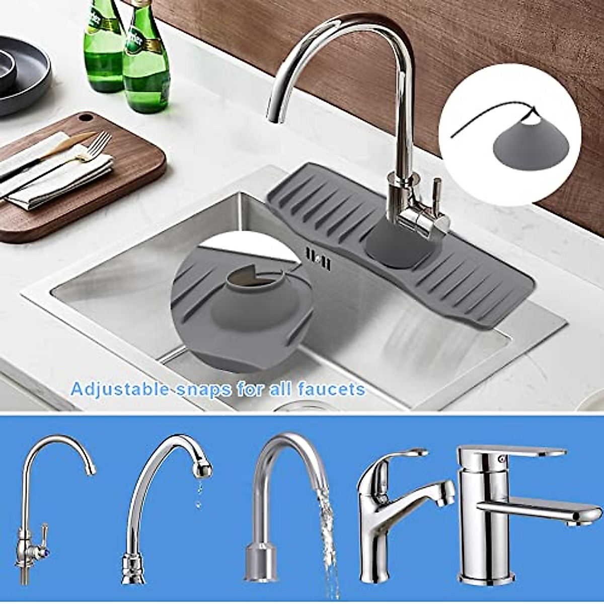 EastVita Kitchen Faucet Sink Splash Guard, Waterproof Silicone Faucet Drain Pad,Sink Draining Pad Behind Faucet,Kitchen Sink Accessories for Kitchen & Bathroom Countertop Protect,White