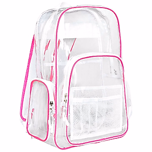 Meister All-Access Clear Backpack - Meets School & Event Security Bag Requirements - Pink / White