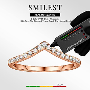 SMILEST Moissanite Eternity Ring for Women, D Color VVS1 Clarity Lab Created Diamond Wedding Band 14K Rose Gold Plated 925 Sterling Silver Wishbone Stackable Rings Moissanite Wedding Band for Women