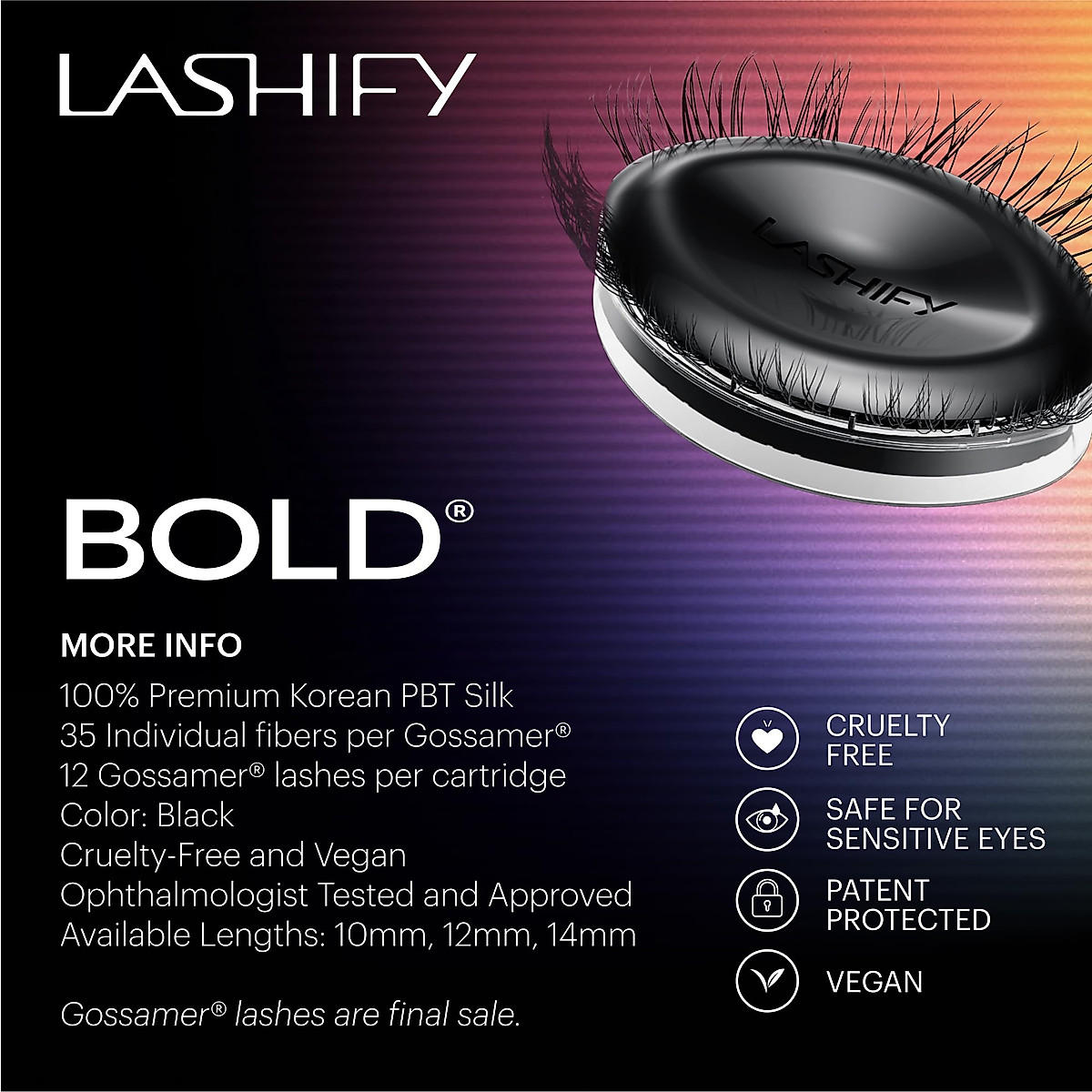 Lashify Bold 12mm Gossamer DIY Eyelash Extensions Refill, Black, Easy False Eyelashes for a Natural Look