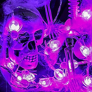 Halloween Spider Lights 30 LEDs Spider String Lights 9.8 Feet Battery Operated Purple Halloween String Lights 2 Modes Spooky Wall Decoration Lights for Halloween Window Porch Outdoor Indoor Decor
