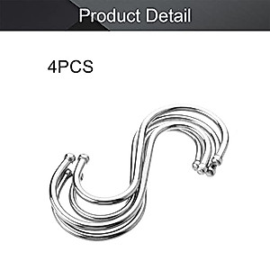 MroMax Stainless Steel S Hooks,80mm/3.15" Silver S Shaped Hook Hangers for Kitchen Bathroom Bedroom Storage Room Office Outdoor Multiple Uses, 4Pcs