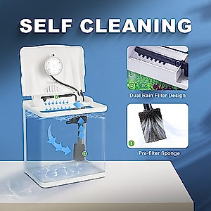 TARARIUM Glass Betta Fish Tank Set Up Aquarium Starter Kit Small Nano 2 Gallon with Waterfall Filter and Planted Light, Self Cleaning for Shrimp Goldfish Desktop Office Home Room Decor