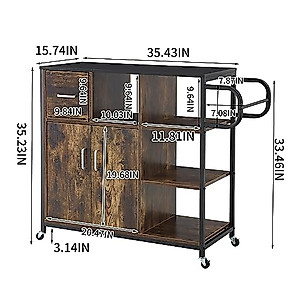 Lamerge Kitchen Island with Storage, Rolling Kitchen Cart on Swivel Wheels, Kitchen Storage Cabinet with 3 Open Shelves and Drawer, Island Table for Kitchen Bar, Rustic Brown
