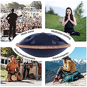 Handpan-Classic 10 Notes Black Print Hand Pan,Premium 432HZ 22 Inches D Minor Steel Handpan Drum Set,Adult's Music Steel Pan Instrument
