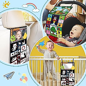 KETIEE Baby Tummy Time Mirror Toys, 3 in 1 Black and White High Contrast Infant Toys with Crinkle Cloth Book, Shark Doll & Teether Newborn Montessori Sensory Toys for Baby Boy Girl 0-3-6-9-12 Months