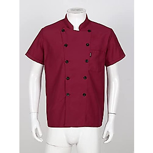 JEATHA Men Double-Breasted Short Sleeve Chef Coat Jacket Uniform Unisex-Adult Chef Jacket Chef Coat Red F Large