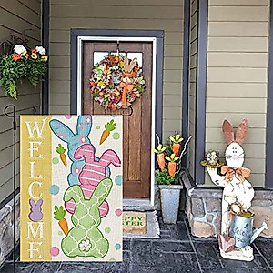 CROWNED BEAUTY Easter Bunnies Tail Garden Flag 12x18 Inch Double Sided for Outside Burlap Small Carrots Welcome Yard Holiday Decoration CF716-12