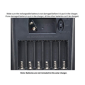 Solar AA & AAA Rechargeable Batteries Charger for 1.2V NiMH NiCD & 9V Battery with 2Watt Solar Panel Portable Backup for 1.2V Ni-MH Ni-CD Household Battery(No Battery Included)