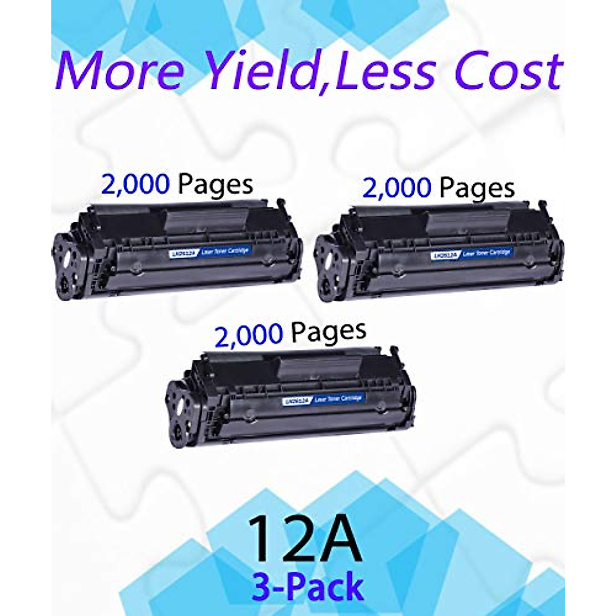 (3-Pack, Black) Compatible 12A Q2612A Toner Cartridge 2612A Used for HP Laserjet Laserjet Pro 1010 1012 1018 1020 1022 1022n 3015 3030 3050 3052 3055 M1319F Printer, by EasyPrint