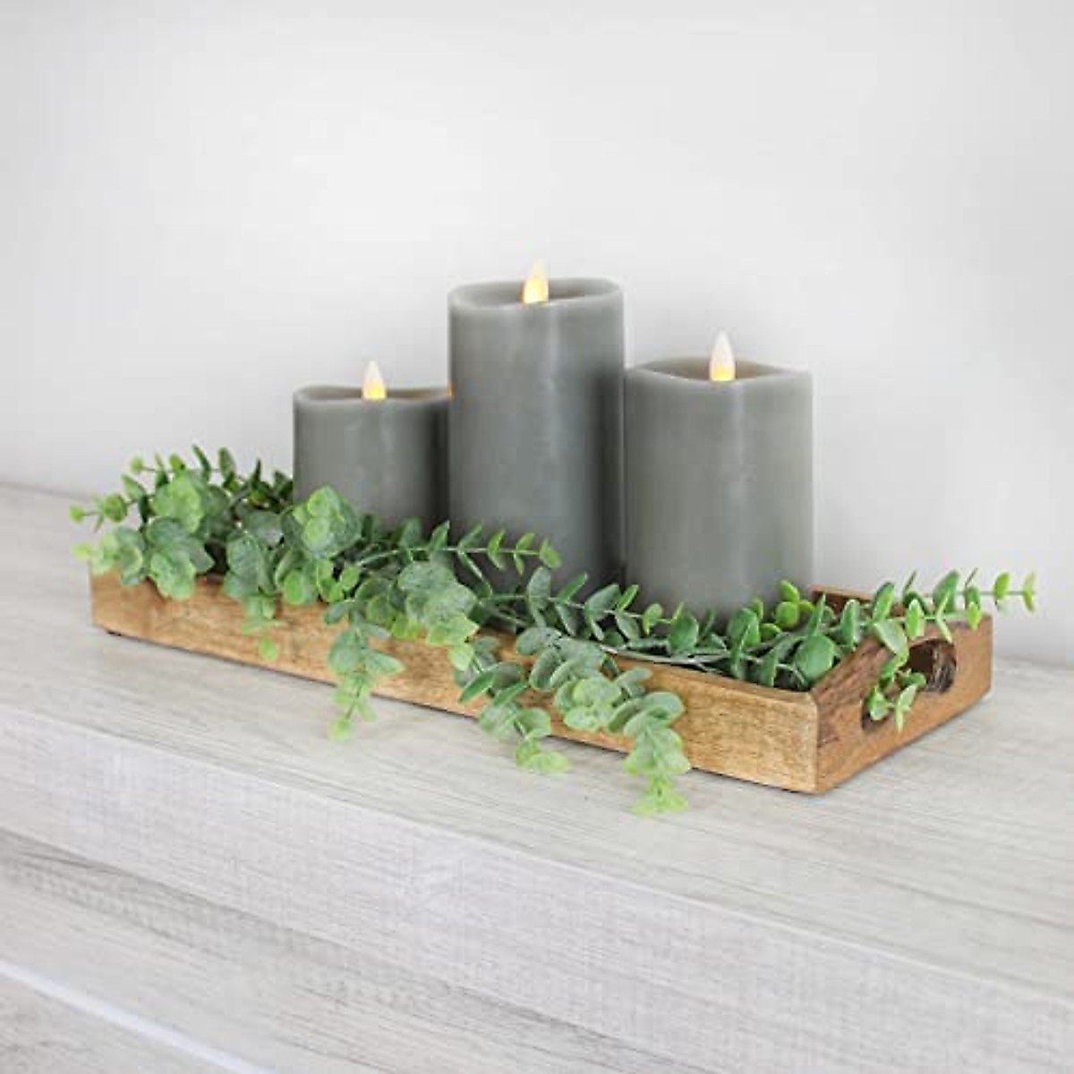 AuldHome Rustic Wood Serving Trays (Set of 2), Handmade Primitive Rectangular Mango Wood Nesting Trays, Handmade in India