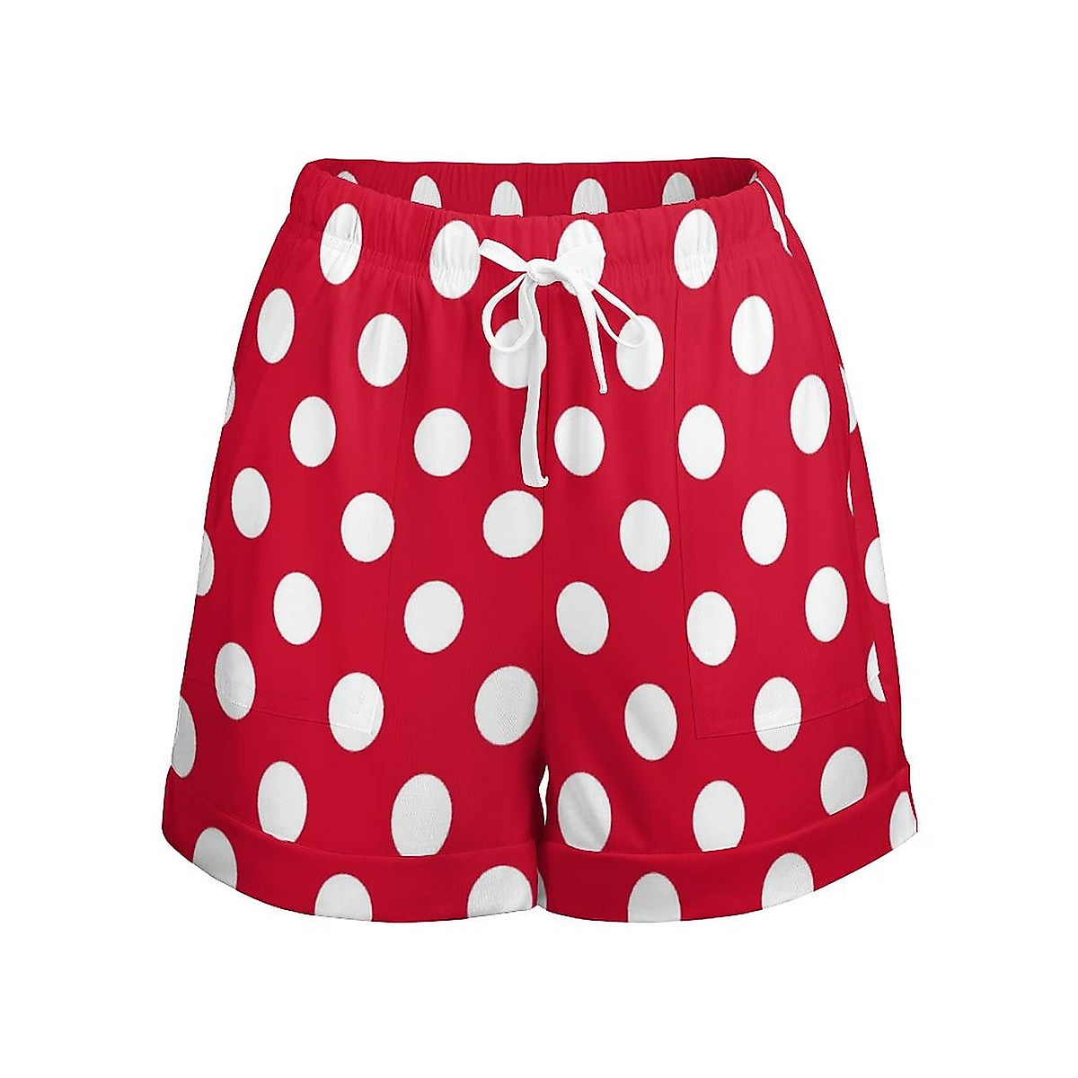 KS-QON BENG Women's Shorts Polka Dot Red Print High Waist Short Pants with Pockets Casual Beach Pants