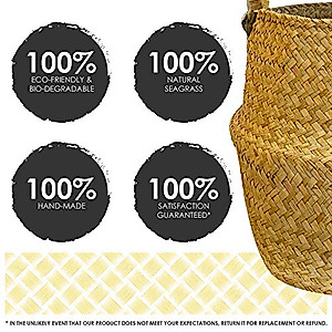 MoodiWoody Seagrass Plant Basket – Hand Woven Large Seagrass Baskets with Plastic Liner, Eco-Friendly Storage for Laundry, Picnic, Baskets Decor and Plant Pot Cover (Large, Original)