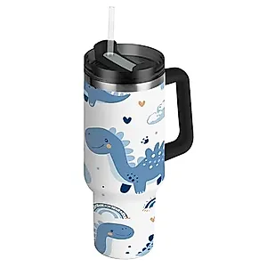 FRCSDIY Cartoon Dinosaur Insulated Tumbler with Handle and Straw Lid,40oz Leakproof Stainless Steel Cup BPA-Free Water Bottle