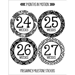 Months In Motion Pregnancy Weekly Belly Growth Stickers - Week to Week Pregnant Expecting Photo Prop - Maternity Keepsake - Baby Bump - Large Set of 36 Weekly Photo Sticker
