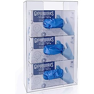 HIIMIEI Acrylic Glove Dispenser Wall Mount, Clear Plastic Glove Rack Floating Triple Gloves Box Holder 16.1'' X 10.2'' X 3.8'', Capacity Of 3 Glove Boxes
