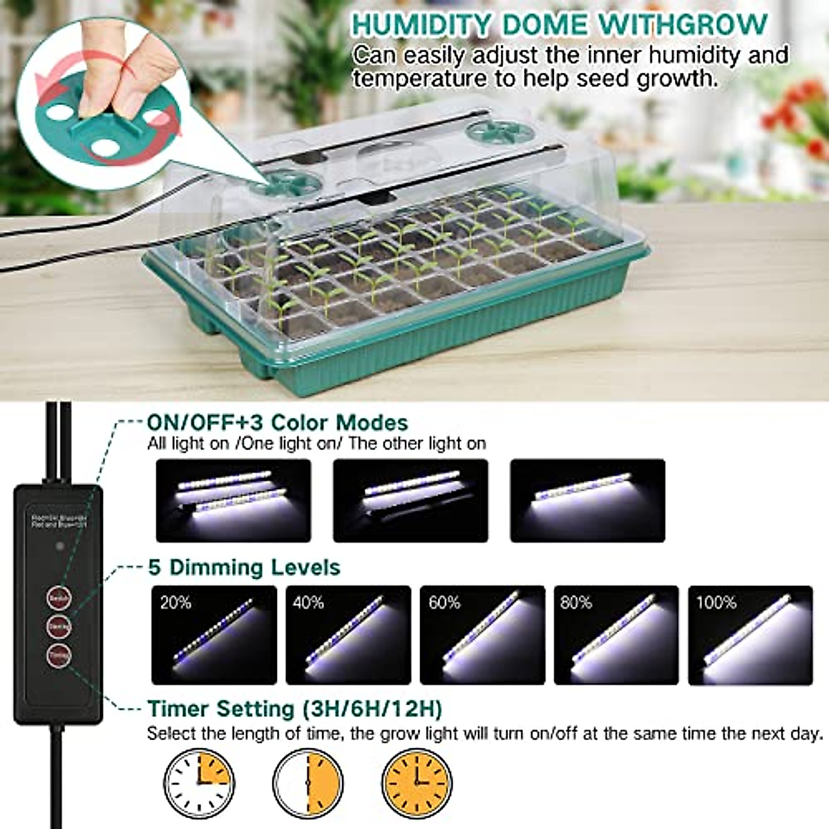 LCYATSI 2 Set 80-Cell Seed Starter Kit with Grow Light and 80pcs Peat Pellet Humidity Dome (80 Cells Total Tray) Seed Starting Trays, Base Large Greenhouse Germination Kit for Seeds Growing Starting