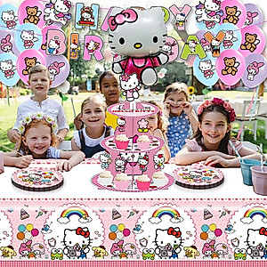 Hello Kitty Party Supplies Decorations, 3 Tier Cupcake Stand, Birthday Dessert and Cake Display Stand for Birthday Party Decoration, Hello Kitty Party Favors Decorations