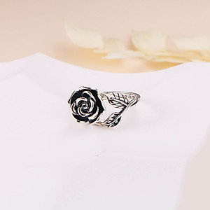 Rose Flower Ring for Women S925 Sterling Silver Adjustable Wrap Open Promise Anniversary Ring Jewelry You Are My Sunshine Gift