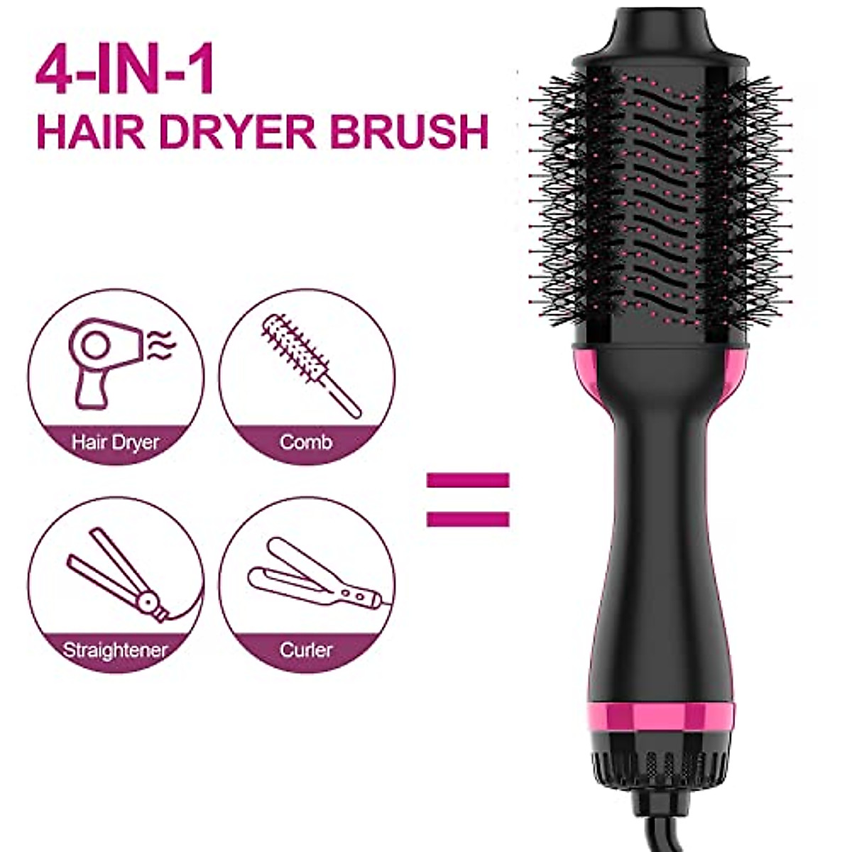 Hair Dryer Brush Blow Dryer Brush in One, 4 in 1 One Step Hair Dryer and Styler Volumizer Professional Hot Air Brush with Negative Ion Anti-frizz Blowout for Drying, Straightening, Curling, Salon