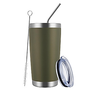 MEWAY 20oz Tumbler Cup Double Wall Vacuum Insulated Travel Mug Bulk, Stainless Steel Tumblers with Lid and Straw, Durable Powder Coated Coffee Cups for Cold & Hot Drinks (Army Green, 1)