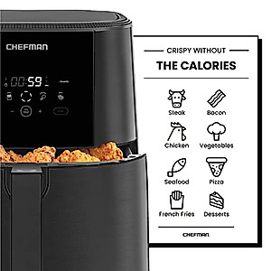 Chefman TurboFry Touch Air Fryer, 8-Quart Family Size, One-Touch Digital Controls for Healthy Cooking, Presets for French Fries, Chicken, Meat, Fish, Nonstick Dishwasher-Safe Parts, Black