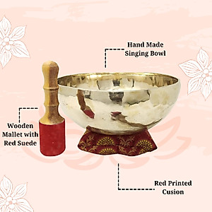 CRAFTSTRIBE 11" Handmade Crown Chatra Tibetan Singing Bowl Meditation Healing Bowl with Mallet and Silk Cushion Golden