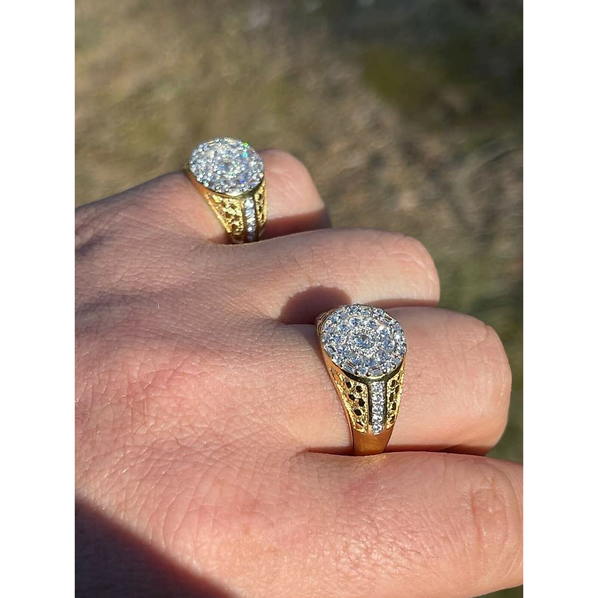 Iced CZ Nugget Ring - Men's 14k Gold Over Real 925 Sterling Silver Ring - Micropave Baguette Ring - Pinky Or Any Other Finger Ring (11)