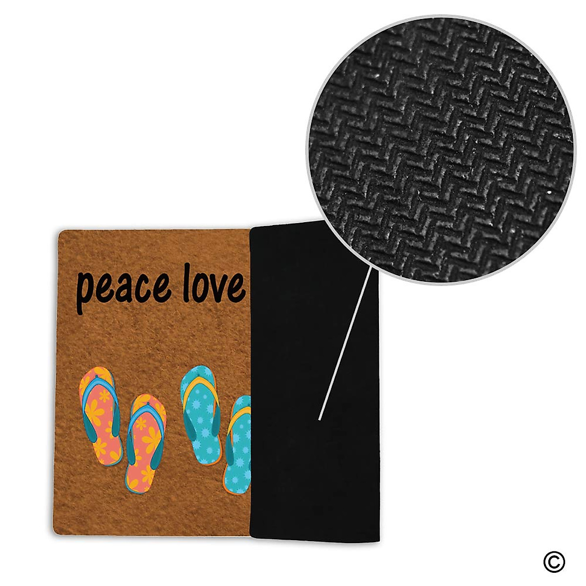 MsMr Funny Door Mat Entrance Floor Mat Peace Love and Flip Flops Non-Slip Doormat Welcome Mat 23.6 inch by 15.7 inch Machine Washable Non-Woven Fabric
