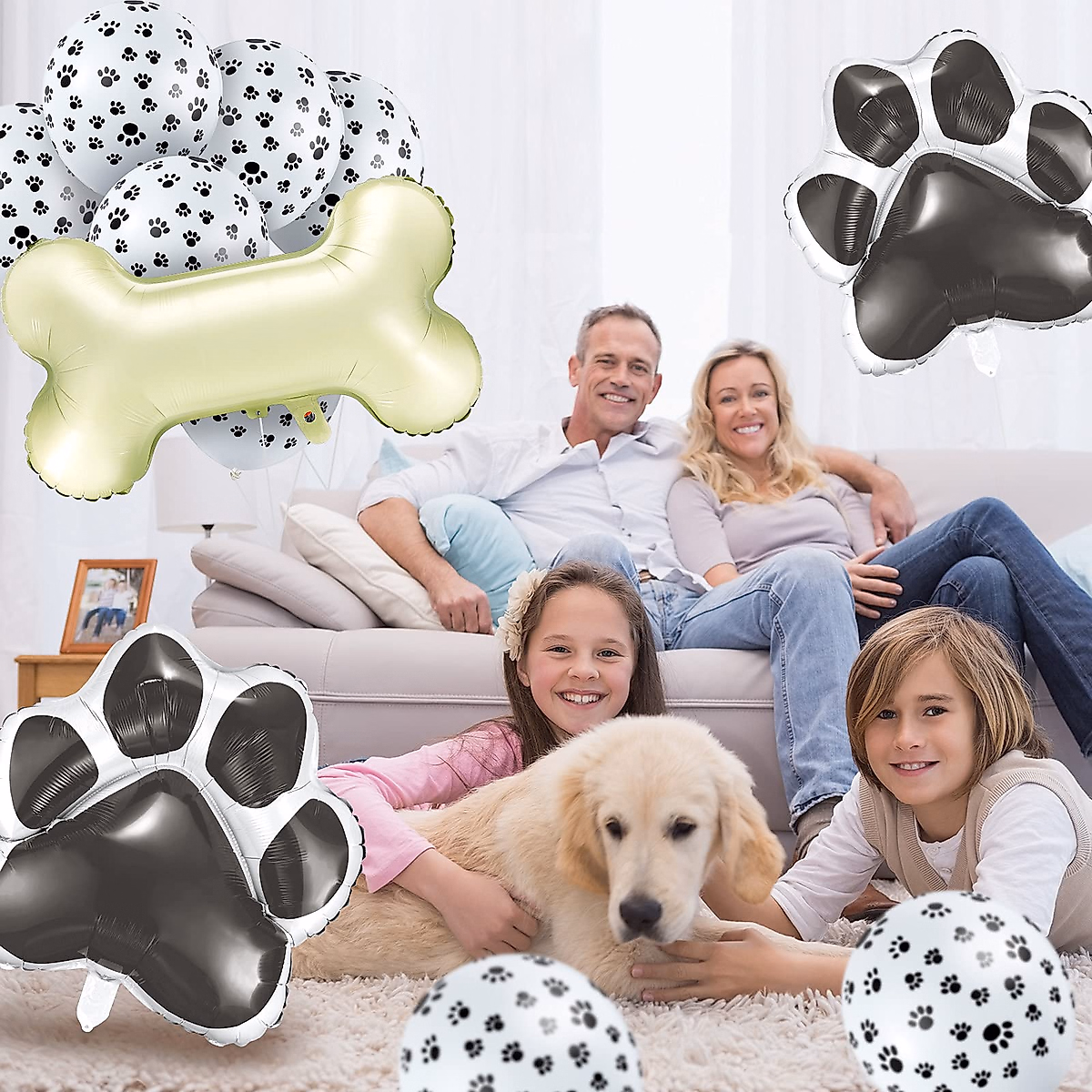 46 Pieces Dog Themed Balloons Include 40 Pieces Dog Paw Print Latex Balloons 3 Pieces Bone Shaped Foil Balloons and 3 Pieces Dog Paw Print Foil Balloons Props for Pets Kids Birthday Party Decorations