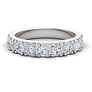 Diamondere Natural and Certified Diamond Wedding Ring in 14K White Gold | 1.00 Carat Half Eternity Stackable Band for Women, US Size 9