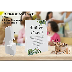 Greenery Don't Say Twins Game （1 Sign and 50 Mini Natural Clothespins） Don't Say Baby Baby Shower Game, Baby Shower Decorations, Baby Shower Games Gender Neutral, Green Leaves Baby Shower (DS21)