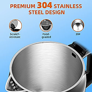 Electric Kettle 1.7L, Aylion 100% Stainless Steel Interior Double Wall Electric Tea Kettle, 1500W Fast Heating, Auto Shut-Off & Boil Dry Protection, BPA Free, LED Indicator, Black