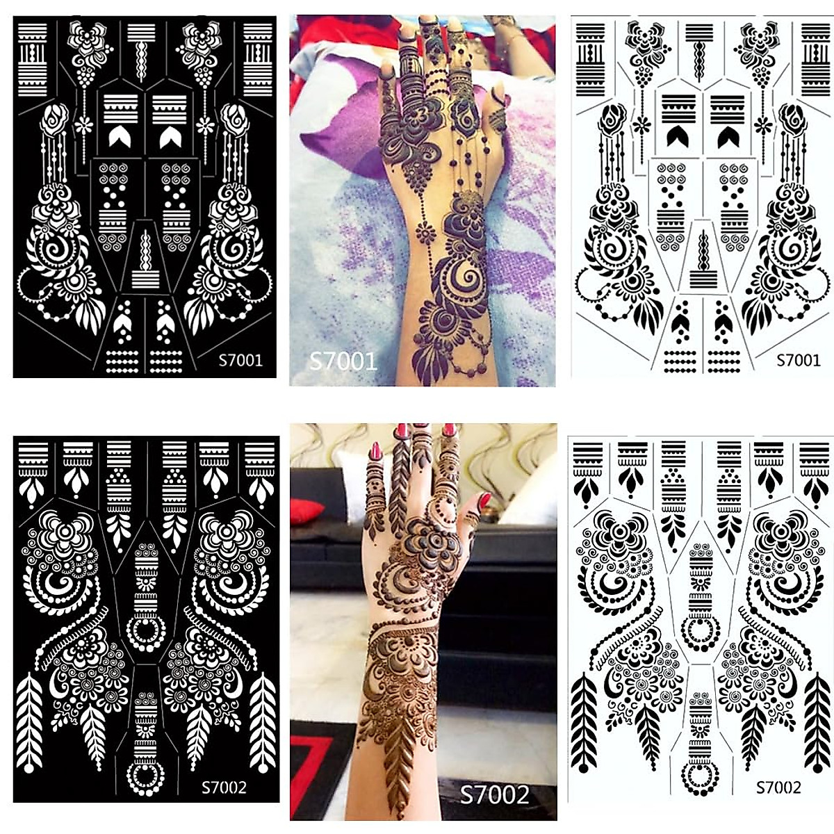 PPVWEY 10 Sheets Henna Tattoo Stencils 10 Pair Arm Hand Henna Tattoo Template Temporary Indian Arabian Glitter Airbrush Tattoo Stickers for Face Body Paint DIY (Black)